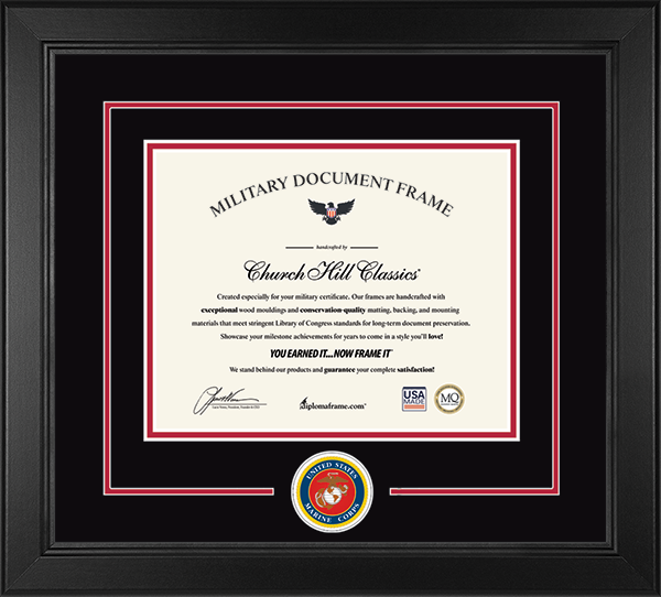 USMC Lasting Memories Circle Logo Certificate Frame - Black and Red Matting