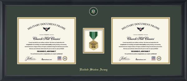 U.S. Army Double Certificate and Medal Frame - Green & Gold Mats