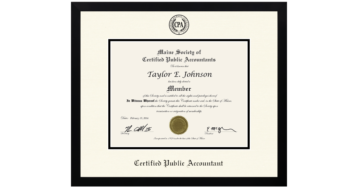Maine CPA - Certificate Frames - Church Hill Classics