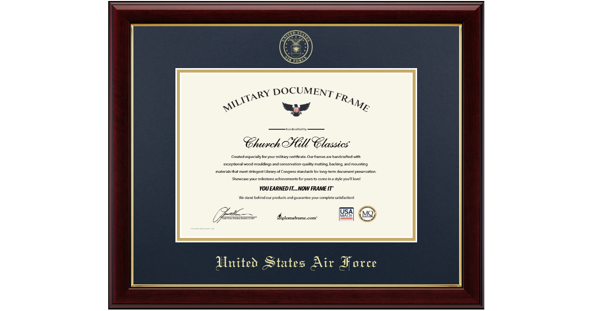 USAF Horizontal 10"x14" - Gold Embossed Certificate Frame - Navy and ...