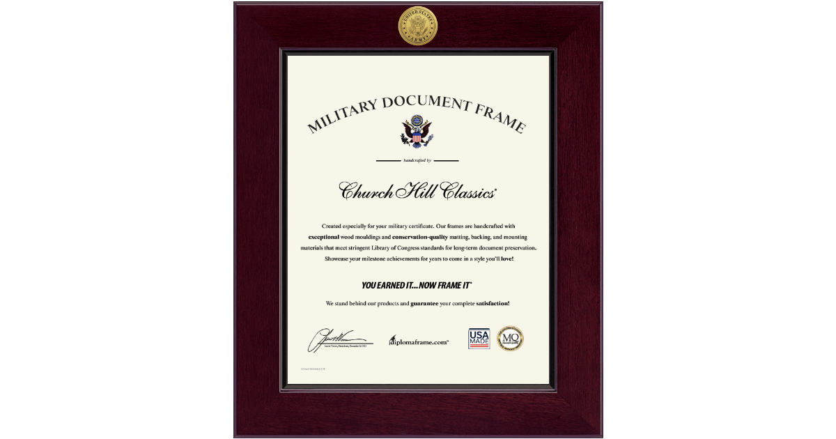 Army Vertical 8"x10" - Century Gold Engraved Certificate Frame