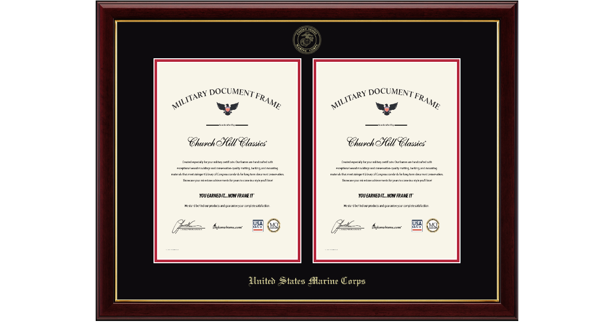 USMC 10"x14" Vertical - Double Document Certificate Frame - Black and ...