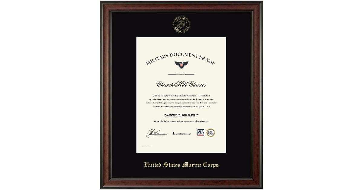 USMC Gold Embossed Certificate Frame - Black Matting