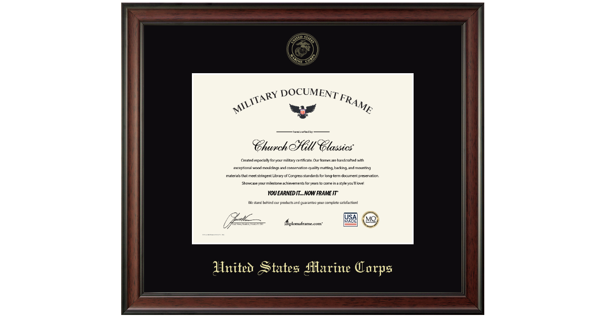 USMC Gold Embossed Certificate Frame - Black Matting