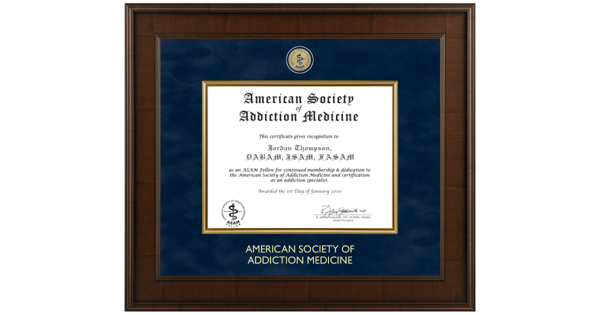 American Society of Addiction Medicine Certificate Frames