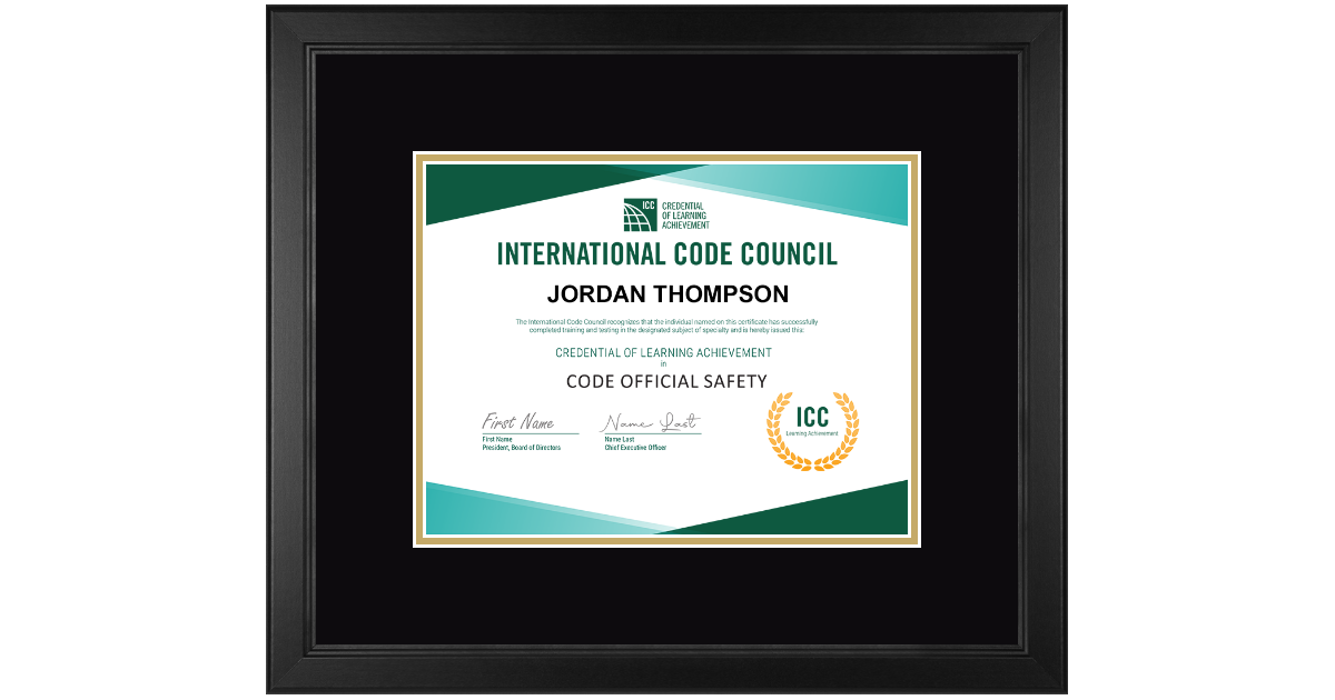 ICC Custom Certificate Frame - Black and Gold Matting