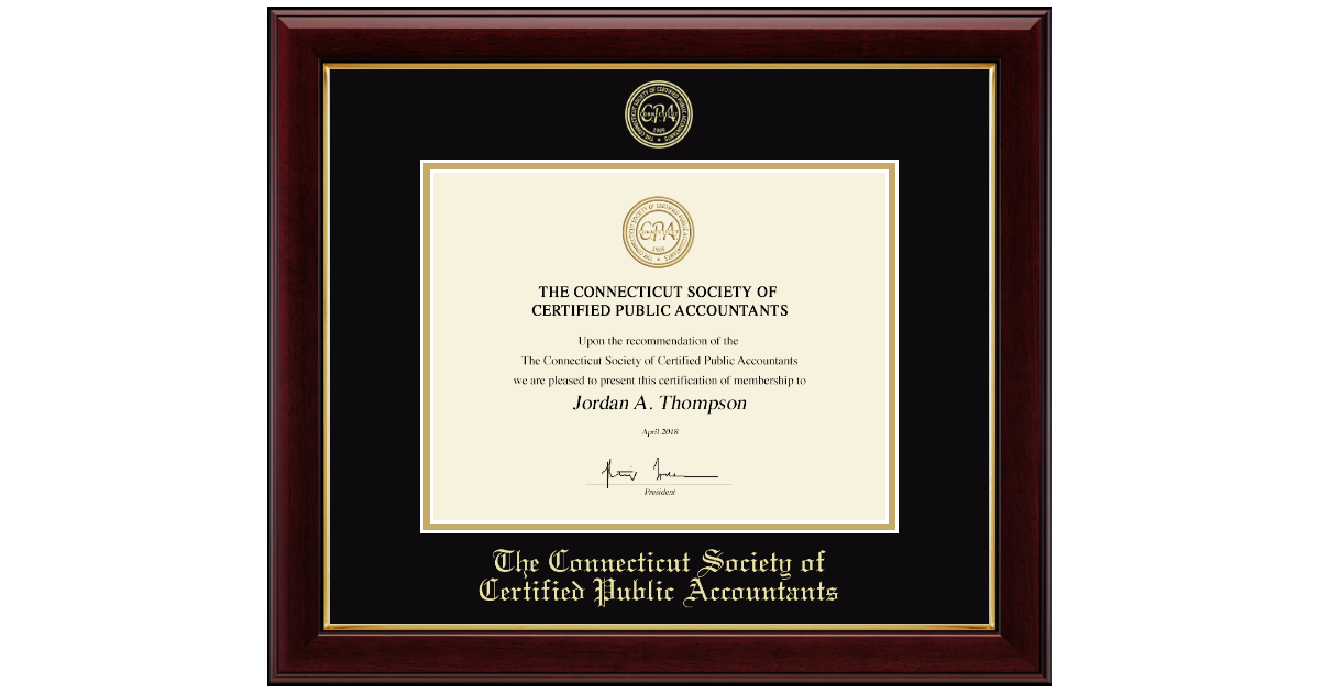 CPA Gold Embossed Certificate Frame - Black and Gold Matting