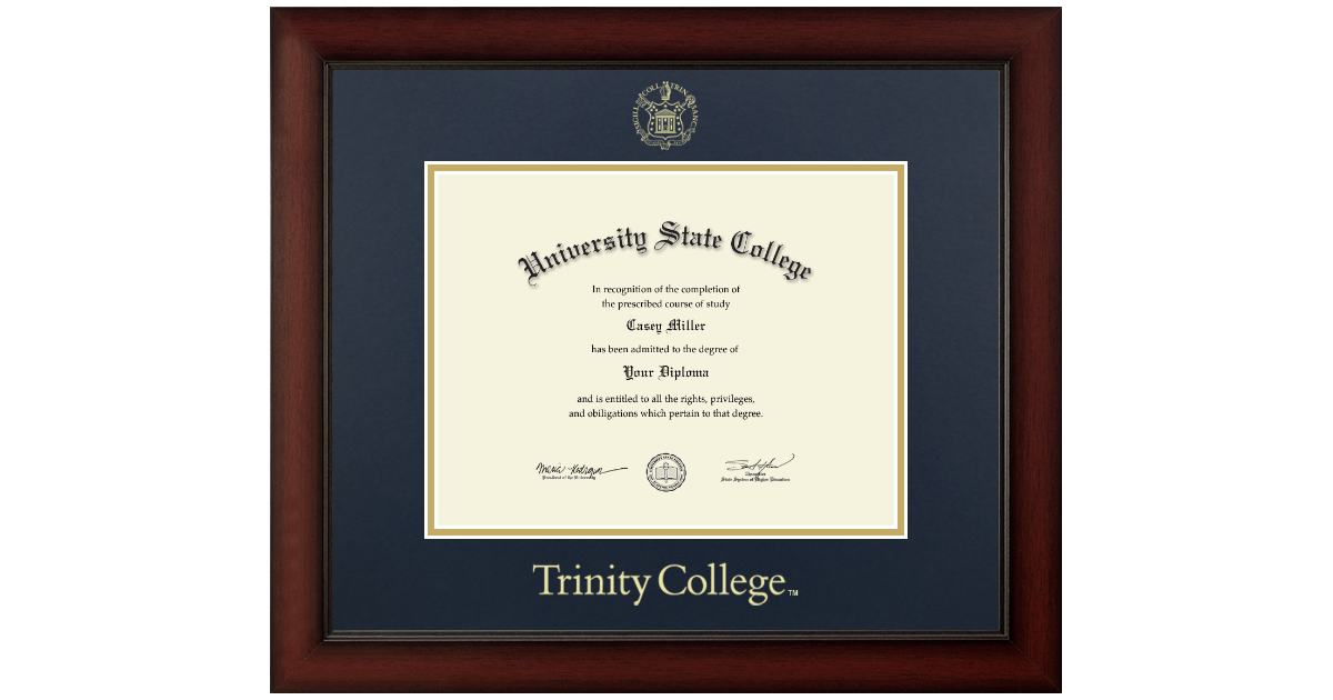 Trinity College Gold Embossed Diploma Frame - Cherry Moulding with Navy ...
