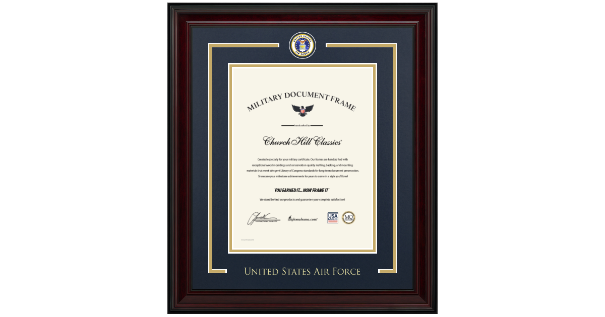 USAF Showcase Edition Certificate Frame - Navy and Gold Matting